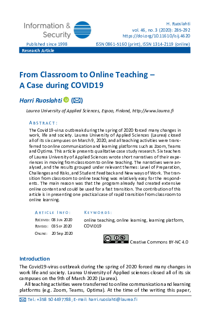 (PDF) From Classroom to Online Teaching – A Case during COVID19