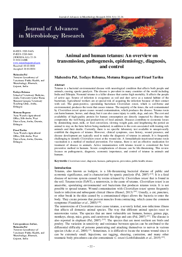 (PDF) Animal and human tetanus: An overview on transmission ...
