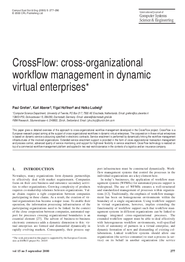 (PDF) CrossFlow: Cross-Organizational Workflow Management in Dynamic ...