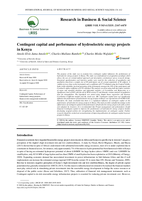 (PDF) Contingent capital and performance of hydroelectric energy ...