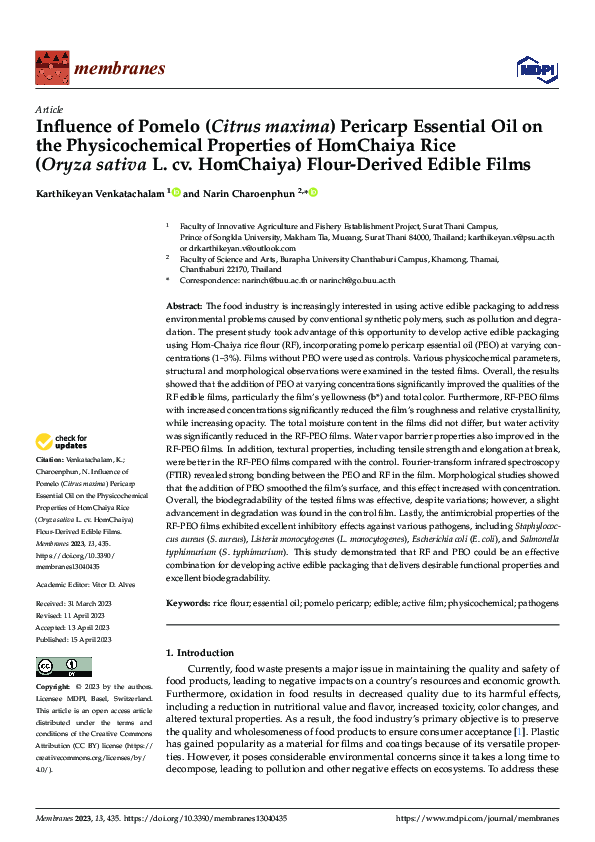 (PDF) Influence of Pomelo (Citrus maxima) Pericarp Essential Oil on the Physicochemical ...