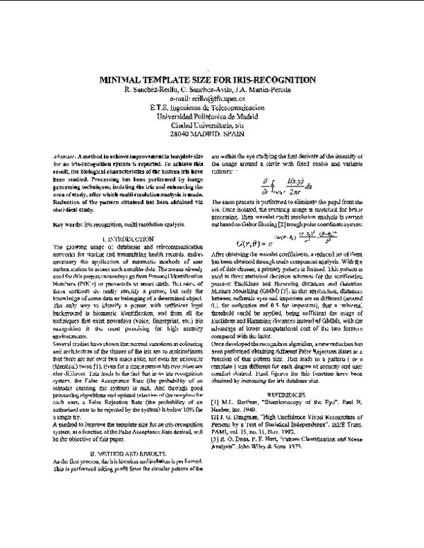 (PDF) Minimal template size for iris-recognition