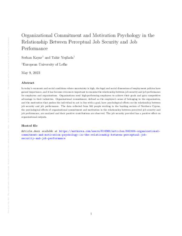 (PDF) Organizational Commitment and Motivation Psychology in the Relationship Between Perceptual ...
