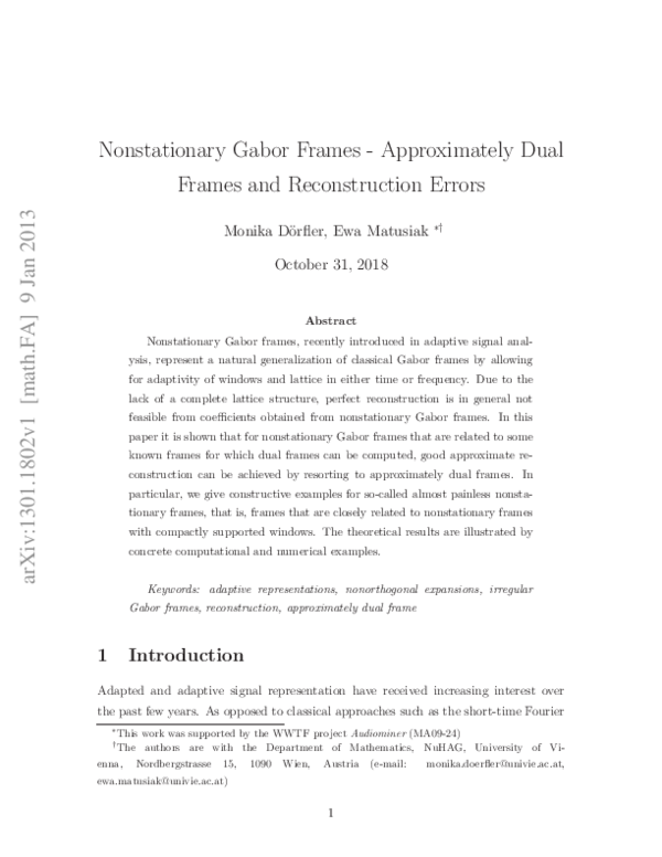 (PDF) Nonstationary Gabor Frames - Approximately Dual Frames and ...