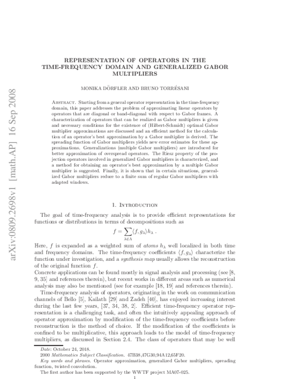 (PDF) Representation of Operators in the Time-Frequency Domain and ...