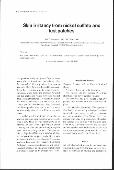 (PDF) Skin irritancy from nickel sulfate and test patches