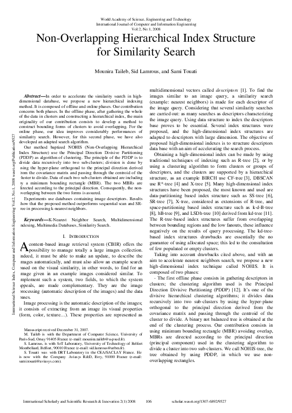 (PDF) Non-Overlapping Hierarchical Index for Fast Similarity Search