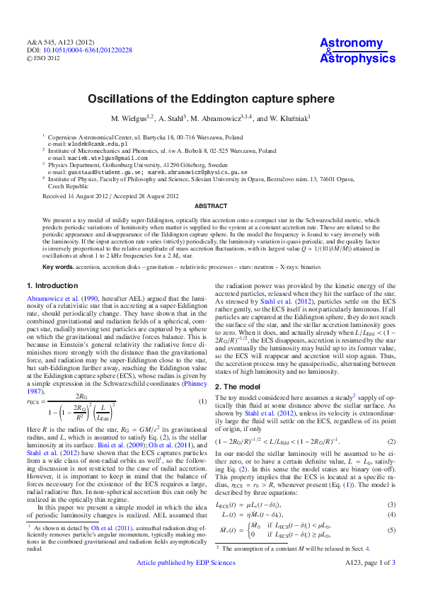 (PDF) Oscillations of the Eddington capture sphere