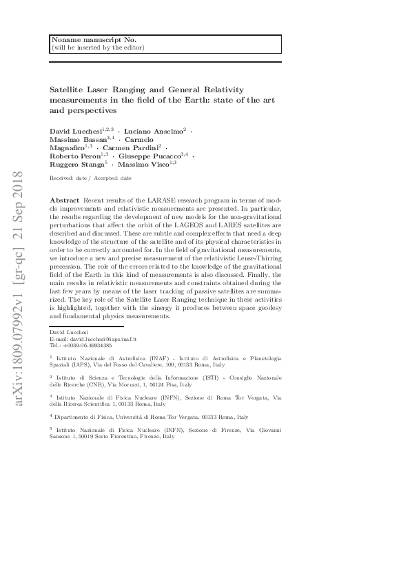 (PDF) Satellite Laser Ranging and General Relativity measurements in the field of the Earth ...