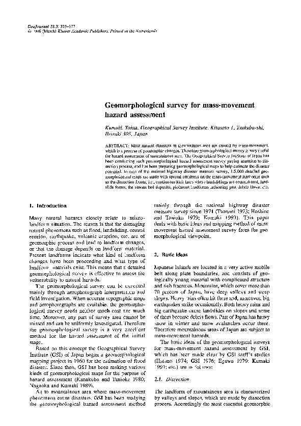 (PDF) Geomorphological survey for mass-movement hazard assessment