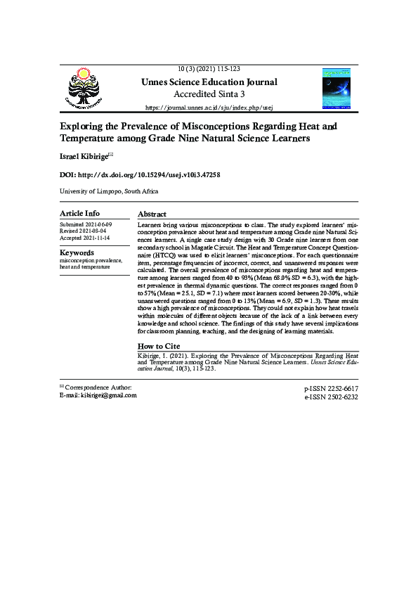 (PDF) Exploring the Prevalence of Misconceptions Regarding Heat and ...