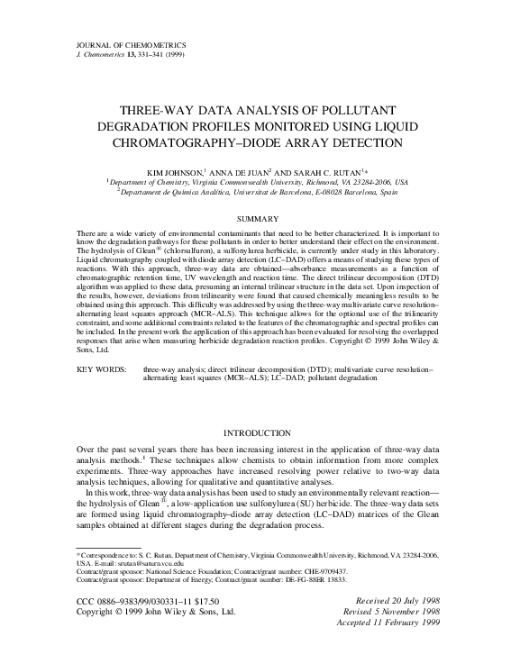 (PDF) Three-way data analysis of pollutant degradation profiles monitored using liquid ...