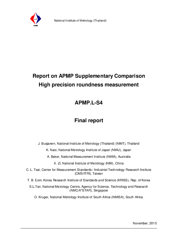 (PDF) Report on APMP supplementary comparison: high precision roundness ...