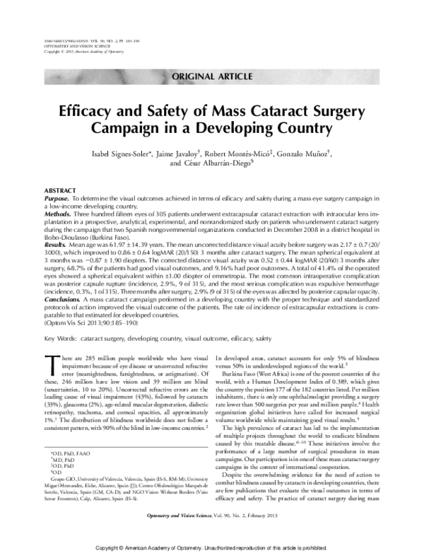 (PDF) Efficacy and Safety of Mass Cataract Surgery Campaign in a ...