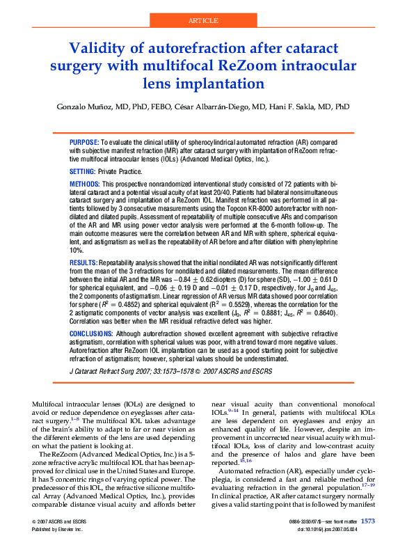 (PDF) Validity of autorefraction after cataract surgery with multifocal ...
