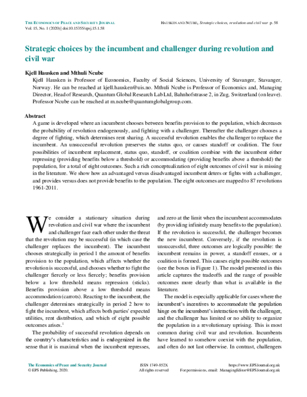 (PDF) Strategic choices by the incumbent and challenger during ...