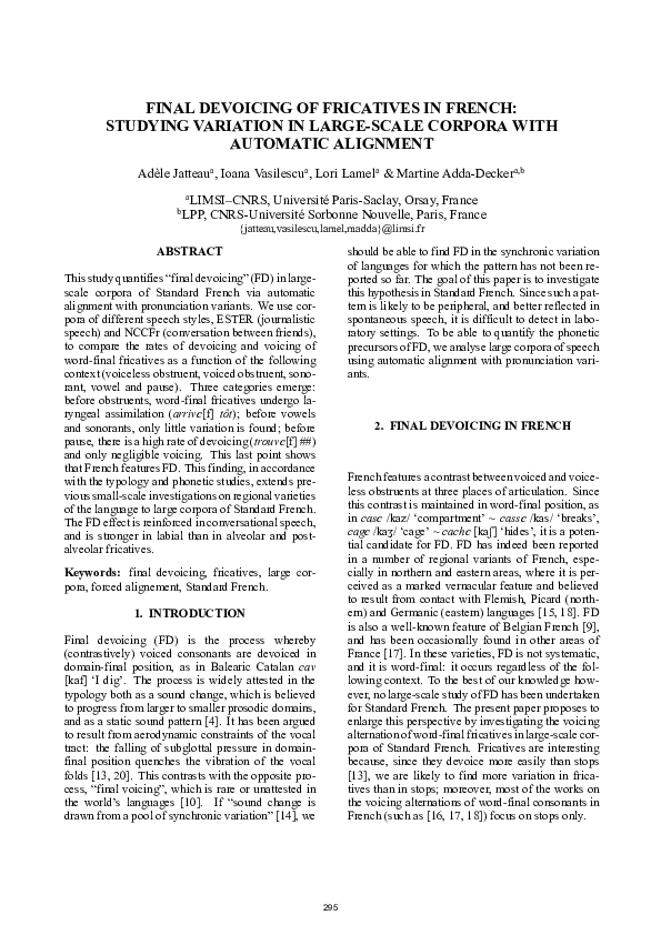 (PDF) Final Devoicing of Fricatives in French: Studying Variation in ...
