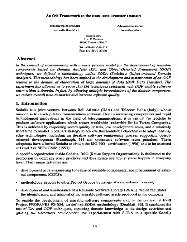 (PDF) An OO framework in the bulk data transfer domain | Alessandro Zorer - Academia.edu