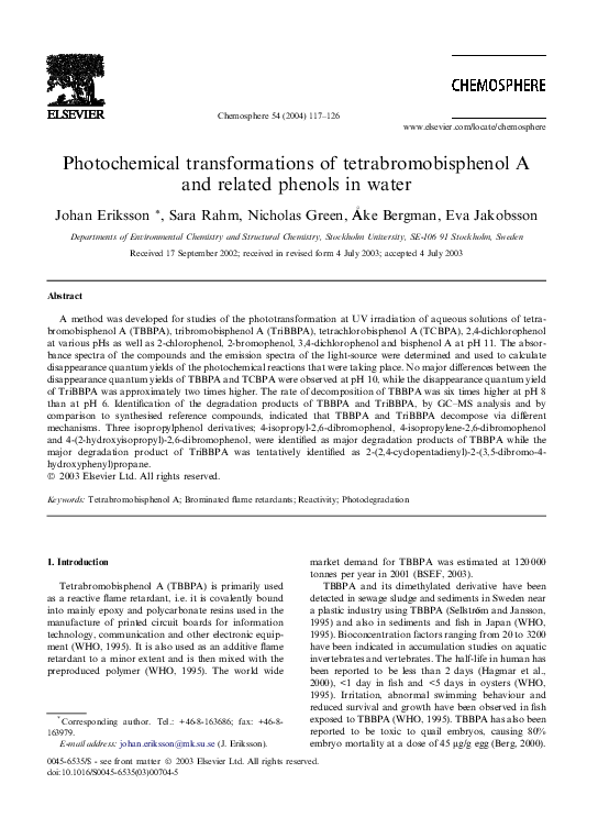 (PDF) Photochemical transformations of tetrabromobisphenol A and ...