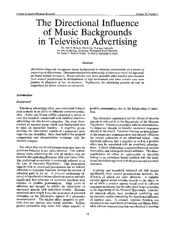 (PDF) The Directional Influence Of Music Backgrounds In Television ...