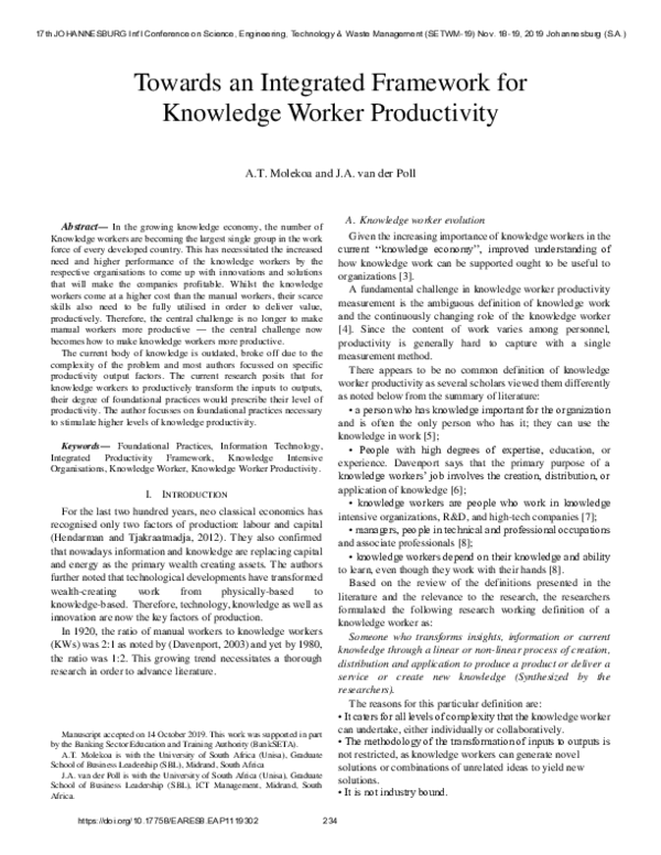 (PDF) Towards an Integrated Framework for Knowledge Worker Productivity