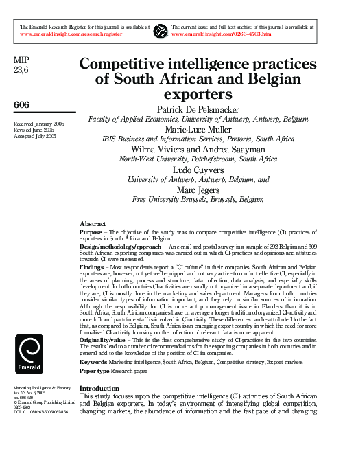 (PDF) Competitive intelligence practices of South African firms