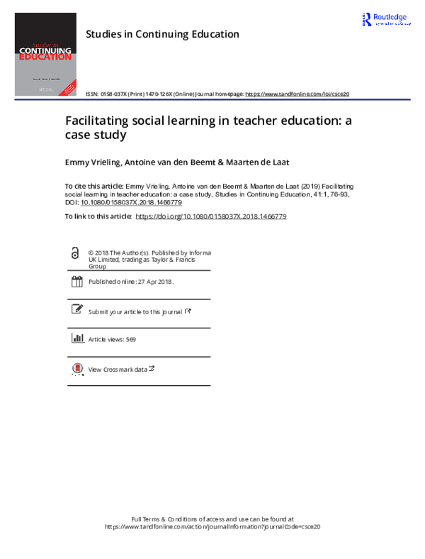 (PDF) Facilitating social learning in teacher education: a case study