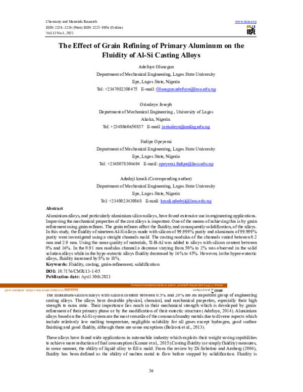 (PDF) The Effect of Grain Refining of Primary Aluminum on the Fluidity ...