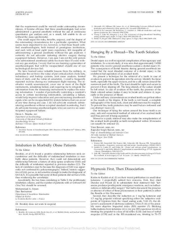(PDF) Intubation in Morbidly Obese Patients
