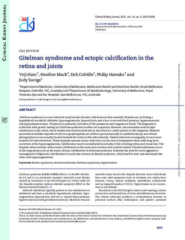 (PDF) Gitelman syndrome and ectopic calcification in the retina and joints