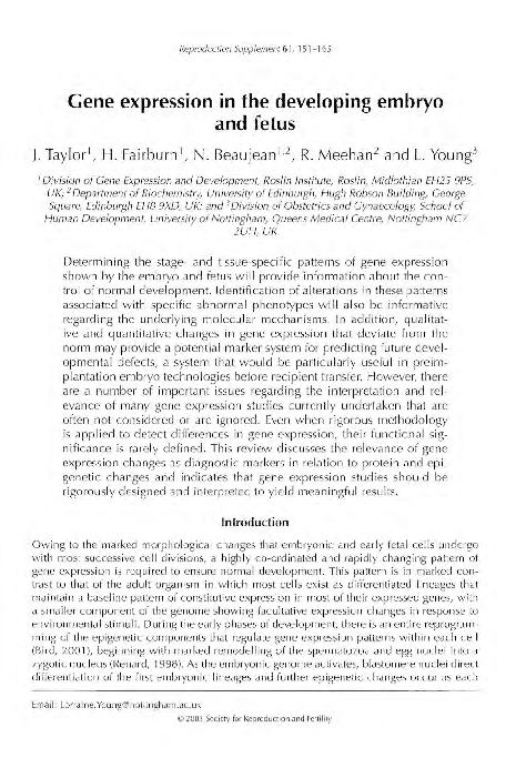 (PDF) Gene expression in the developing embryo and fetus