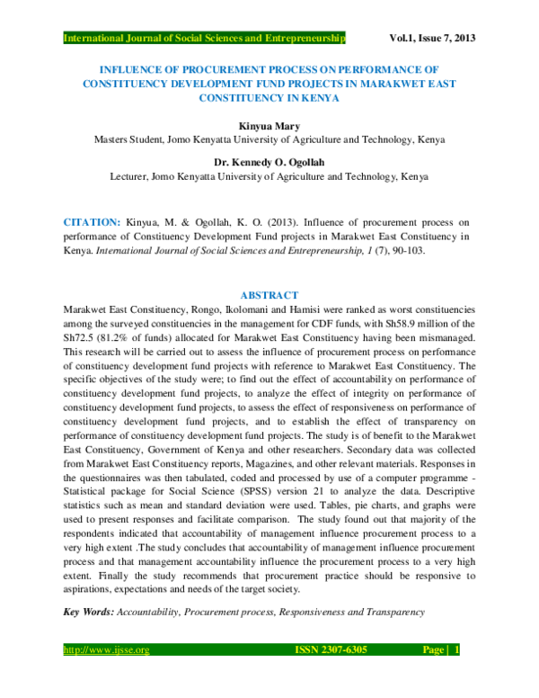 (PDF) Influence of Procurement Process on Performance of Nstituency ...