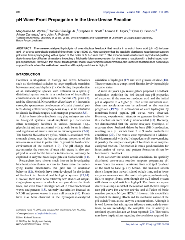 (PDF) pH Wave-Front Propagation in the Urea-Urease Reaction