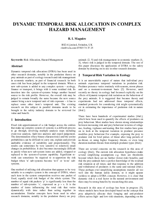 (PDF) Dynamic temporal risk allocation in complex hazard management ...