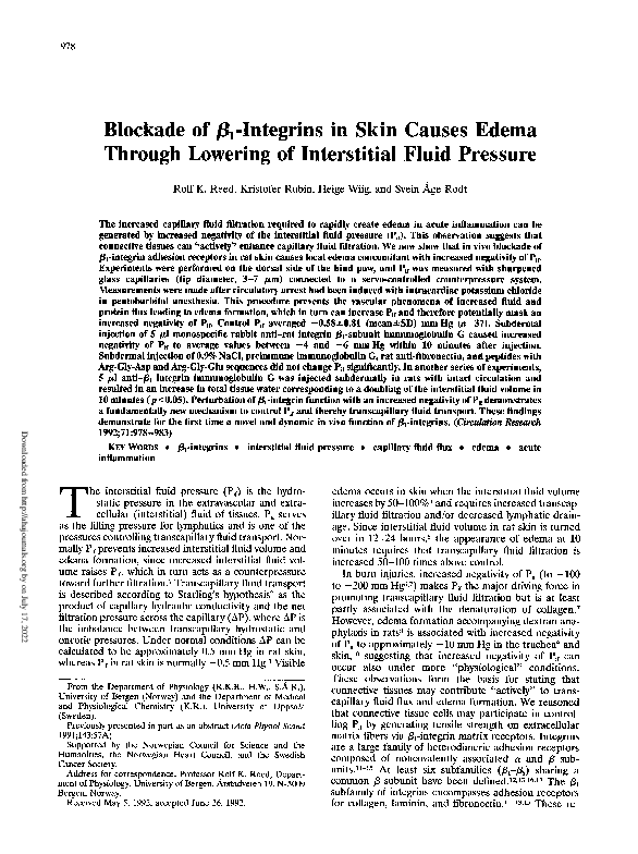 (PDF) Blockade of beta 1-integrins in skin causes edema through ...