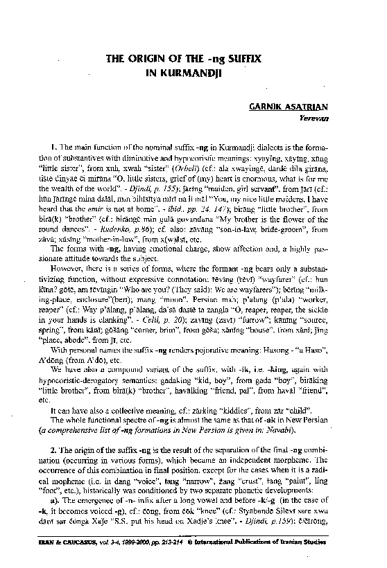 (PDF) The Origin of the -ng Suffix in Kurmandji