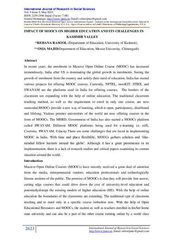 (PDF) IMPACT OF MOOCS ON HIGHER EDUCATION AND ITS CHALLENGES IN KASHMIR ...
