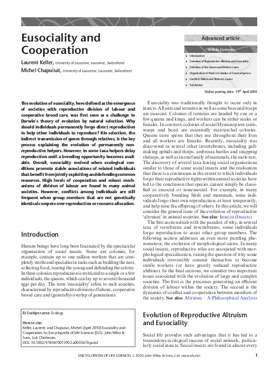 (PDF) Eusociality and Cooperation