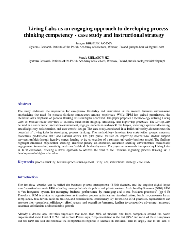 (PDF) Living Labs as an engaging approach to developing process ...