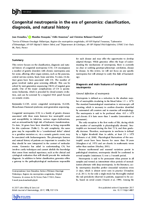 (PDF) Congenital neutropenia in the era of genomics: classification ...