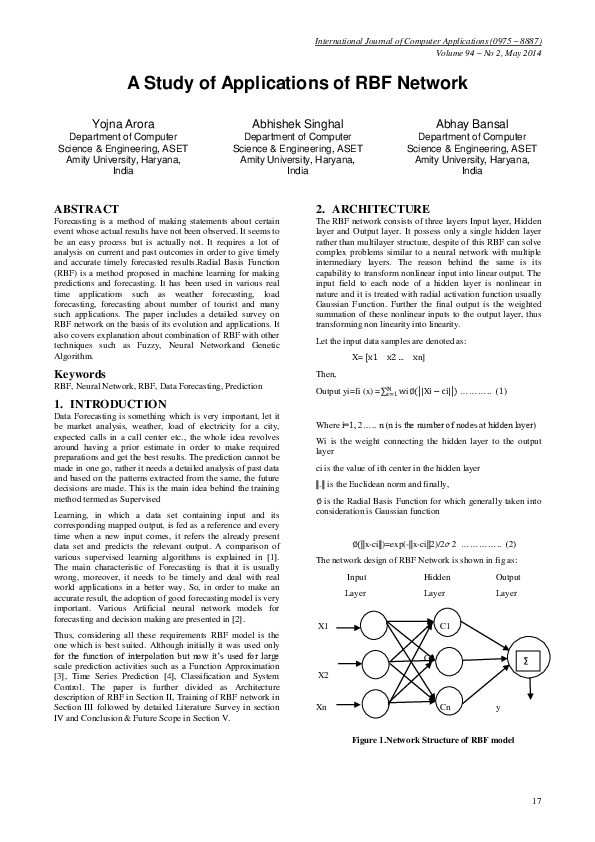 (PDF) A Study of Applications of RBF Network | Dr. Yojna Arora ...