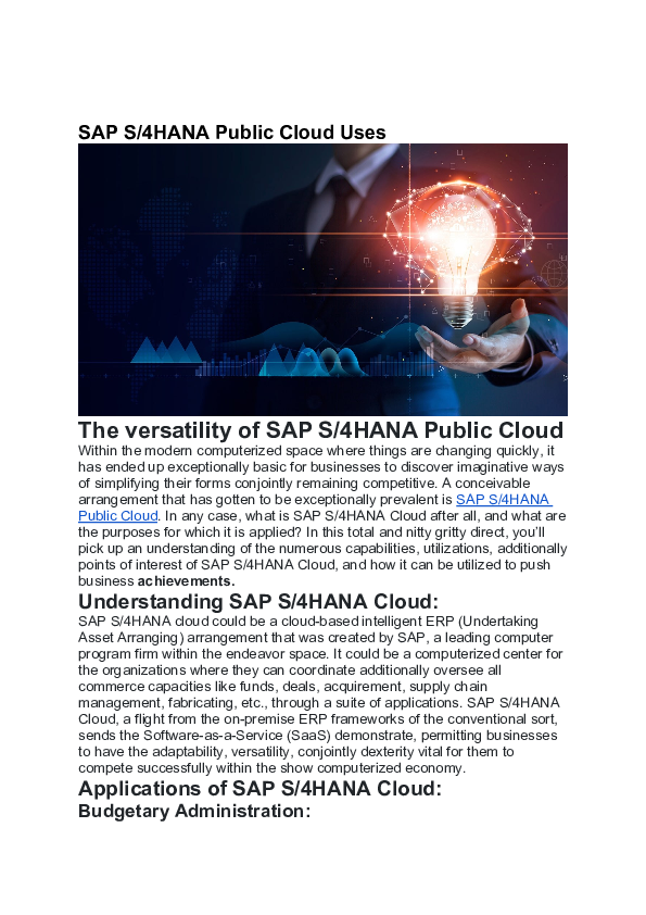(DOC) SAP S/4HANA Public Cloud Uses The versatility of SAP S/4HANA ...