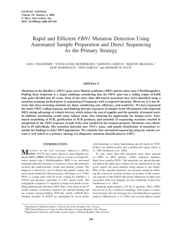 (PDF) Rapid and Efficient FBN1 Mutation Detection Using Automated ...