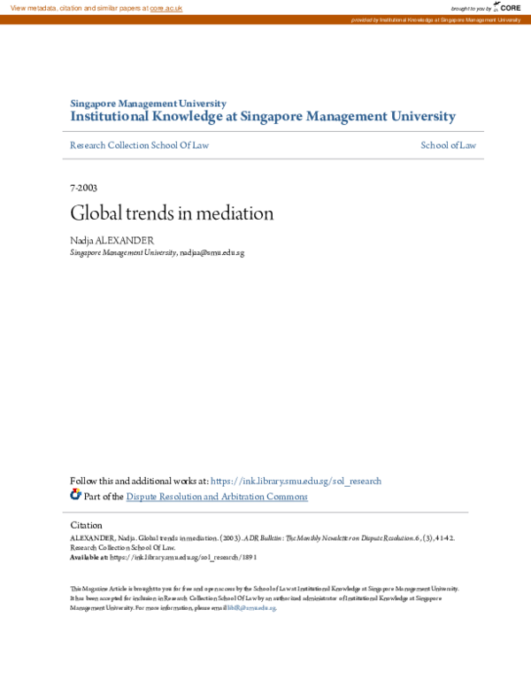 (PDF) Global Trends in Mediation