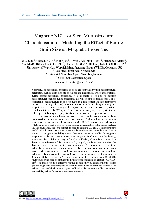 (PDF) Magnetic NDT for Steel Microstructure Characterisation – Modelling the Effect of Ferrite ...
