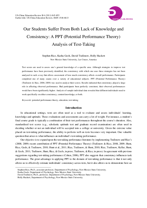 (PDF) Our Students Suffer from Both Lack of Knowledge and Consistency ...