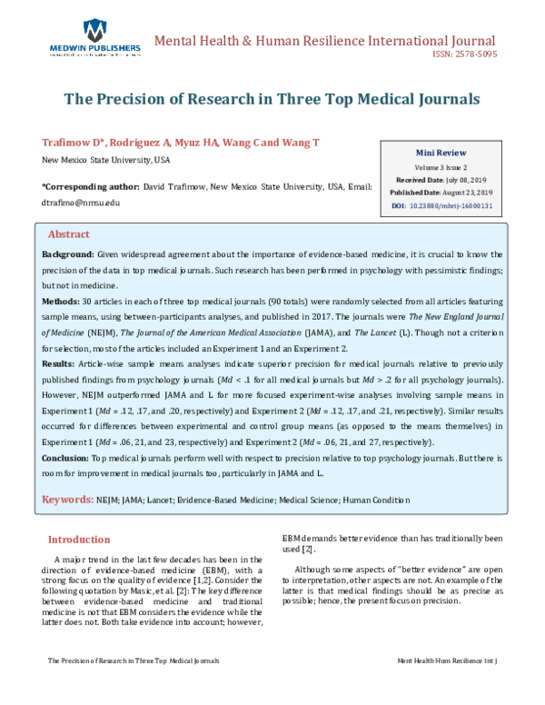 (PDF) The Precision of Research in Three Top Medical Journals