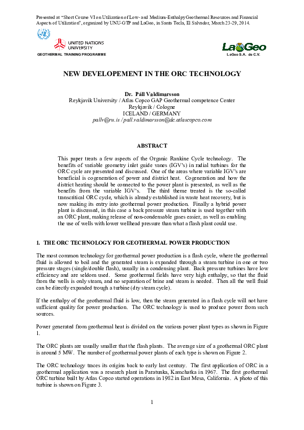 (PDF) New development in the ORC technology
