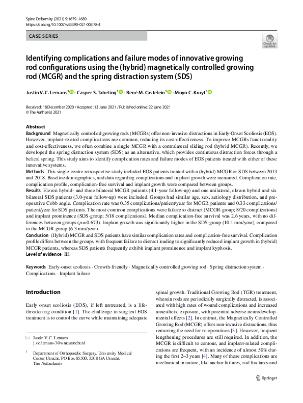 (PDF) Identifying complications and failure modes of innovative growing rod configurations using ...