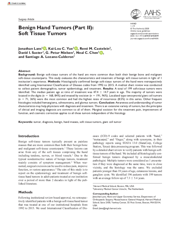 (PDF) Benign Hand Tumors (Part II): Soft Tissue Tumors